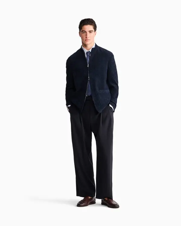 Giorgio Armani Froissé Stretch Velvet Zip-up Jacket