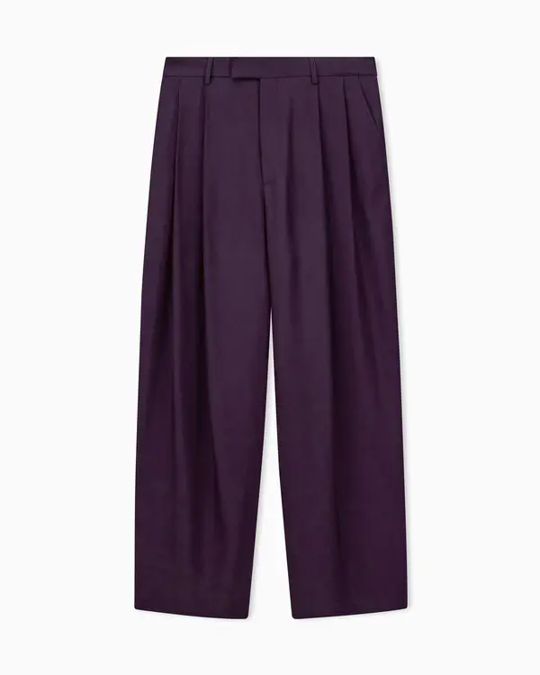 Giorgio Armani Oversized Pure Viscose Twill Trousers - Blue