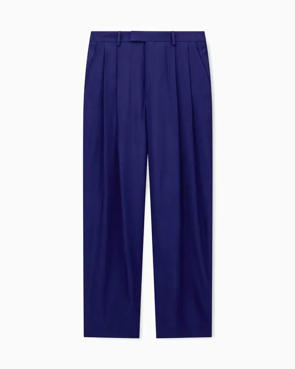 Giorgio Armani Oversized Pure Viscose Twill Trousers - Navy Blue
