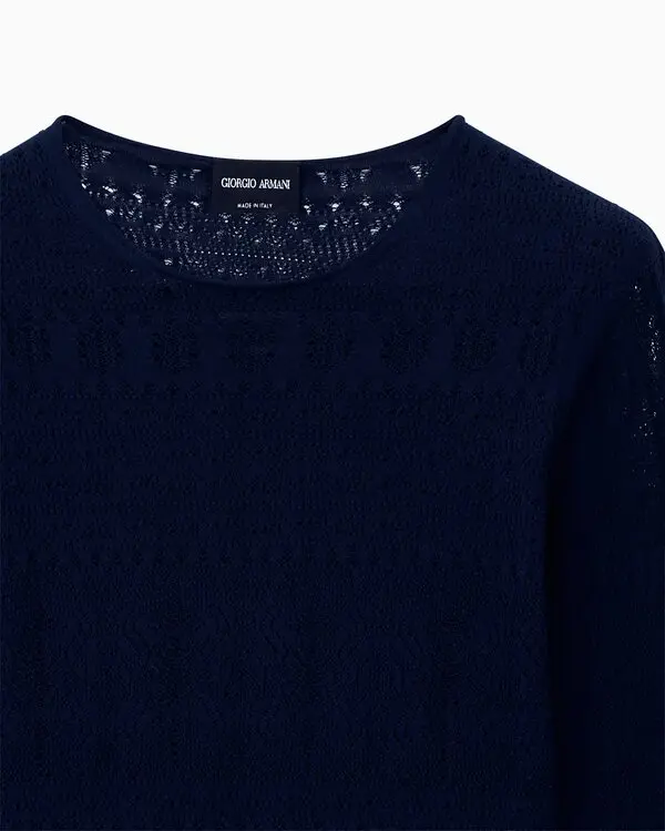 Giorgio Armani Slim Fit Stretch Cotton Lace Crew Neck Sweater - Blue