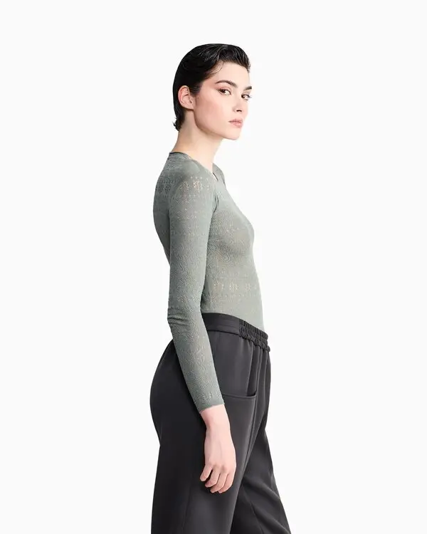 Giorgio Armani Sweater Slim Crew Neck Stretch Cotton Lace