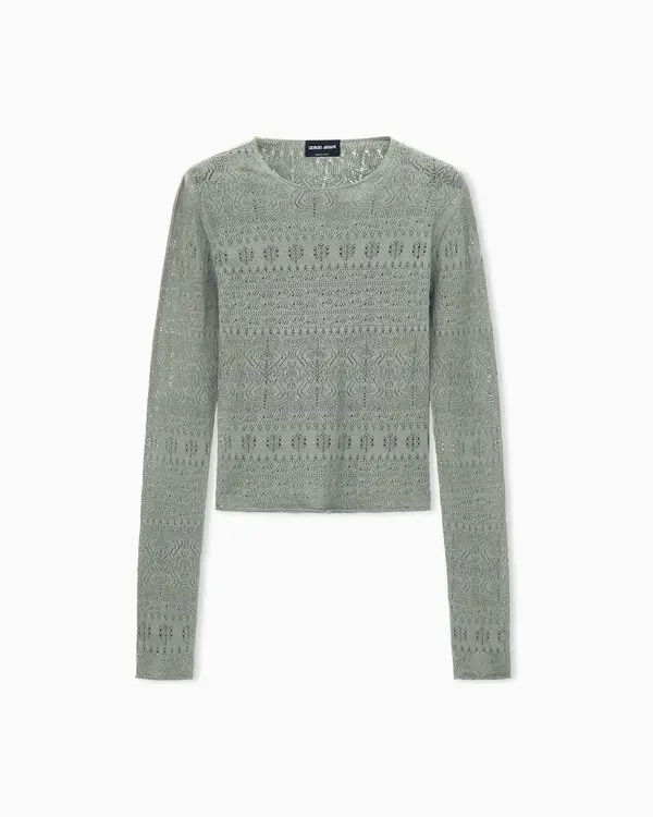 Giorgio Armani Slim Fit Stretch Cotton Lace Crew Neck Sweater - Green