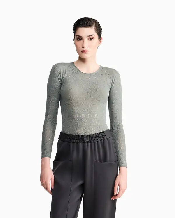 Giorgio Armani Slim Fit Stretch Cotton Lace Crew Neck Sweater
