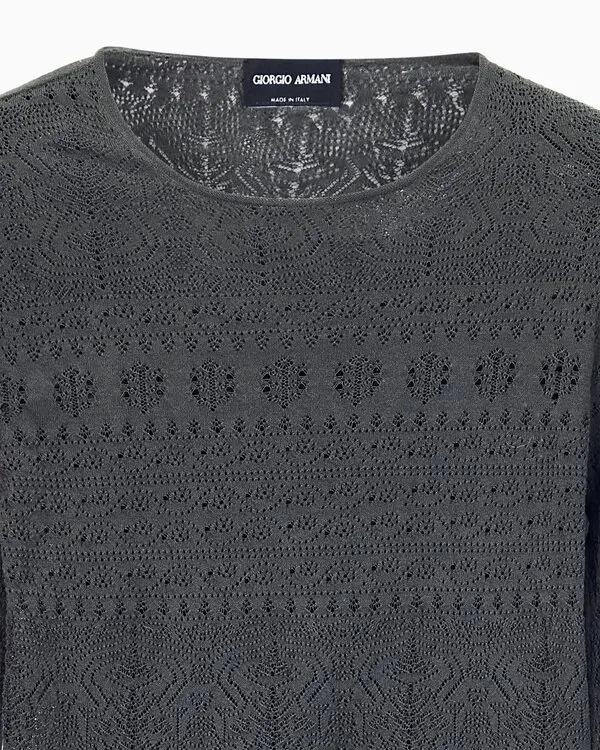 Giorgio Armani Slim Fit Stretch Cotton Lace Crew Neck Sweater