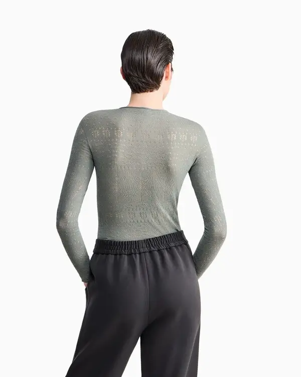 Giorgio Armani Slim Fit Stretch Cotton Lace Crew Neck Sweater