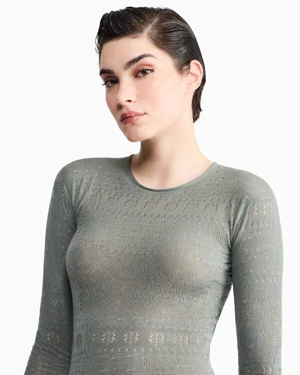 Giorgio Armani Slim Fit Stretch Cotton Lace Crew Neck Sweater