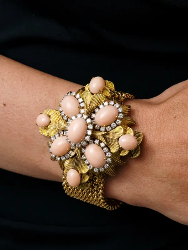 Estate Angel Skin & Diamond Cuff, Circa 1960s-1970s