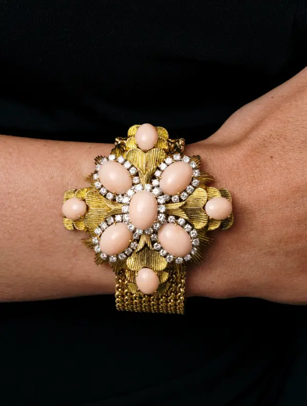 Estate Angel Skin & Diamond Cuff, Circa 1960s-1970s