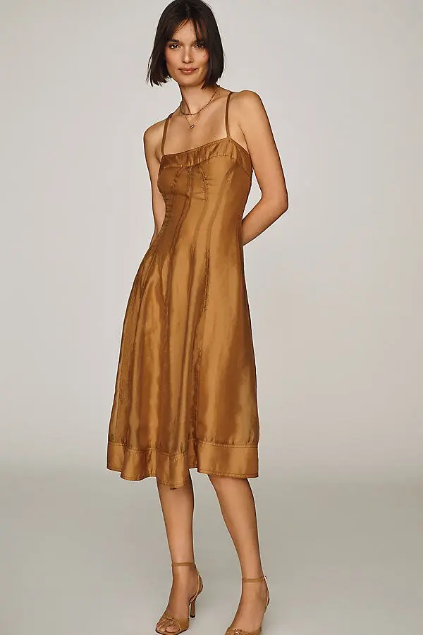 PILCRO Square-neck Chiffon Mi Dress - Honey