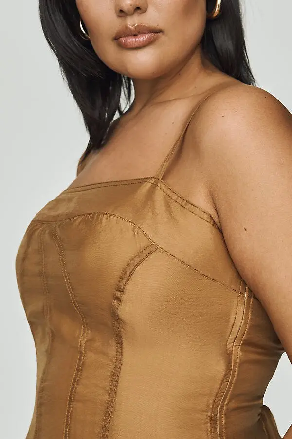 PILCRO Square-neck Chiffon Mi Dress - Honey