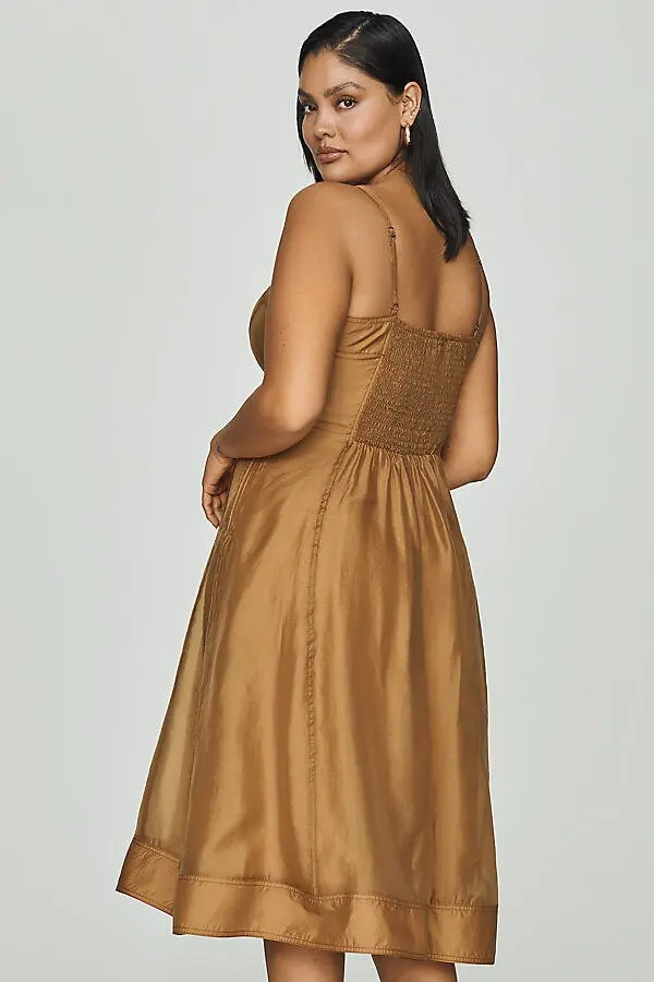 PILCRO Square-neck Chiffon Mi Dress - Honey