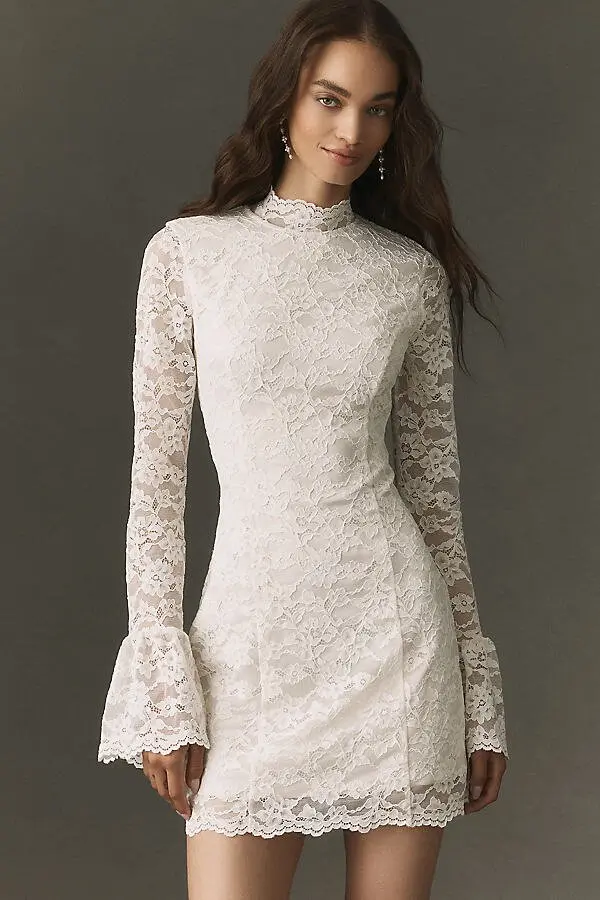Bhldn Long-sleeve Lace Mi Dress