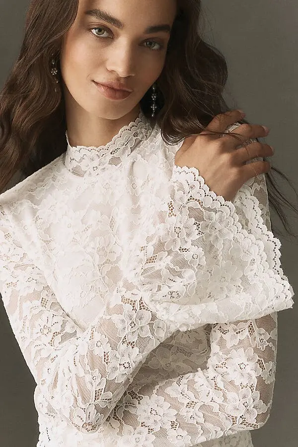 Bhldn Long-sleeve Lace Mi Dress