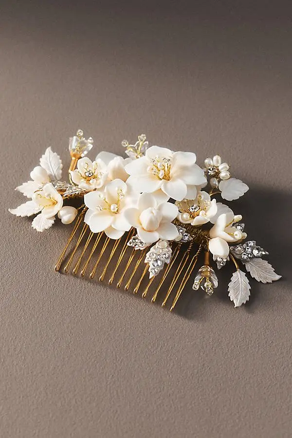 TWIGS & HONEY Creamy Floral Petite Garden Hair Comb - Gold