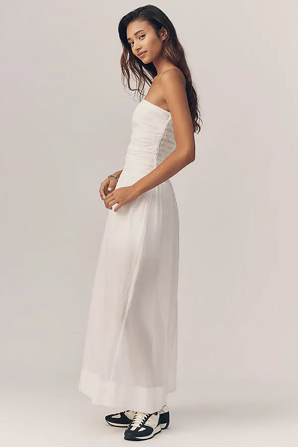 Sundry Voile Ruched Maxi Dress - White