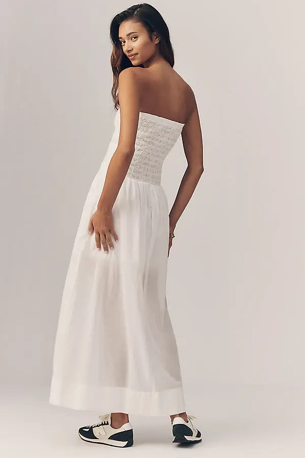 Sundry Voile Ruched Maxi Dress - White