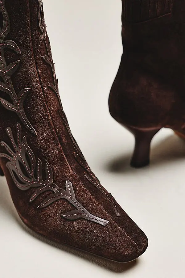 Maeve Leather Appliqué Ankle Boots - Brown Suede