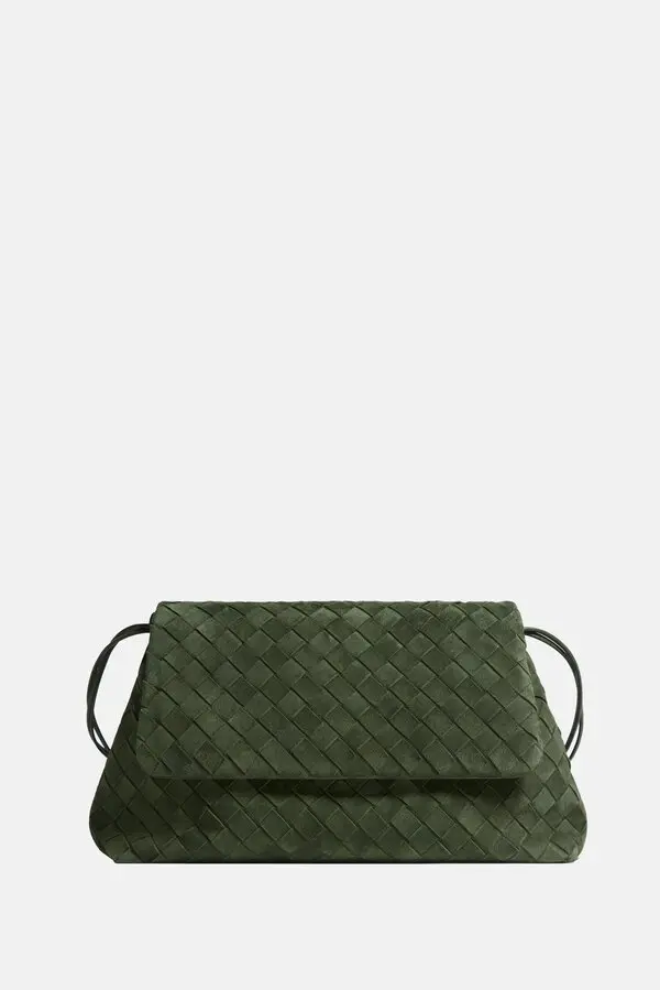 Bottega Veneta Day Bag In Suede With Intrecciato Weave