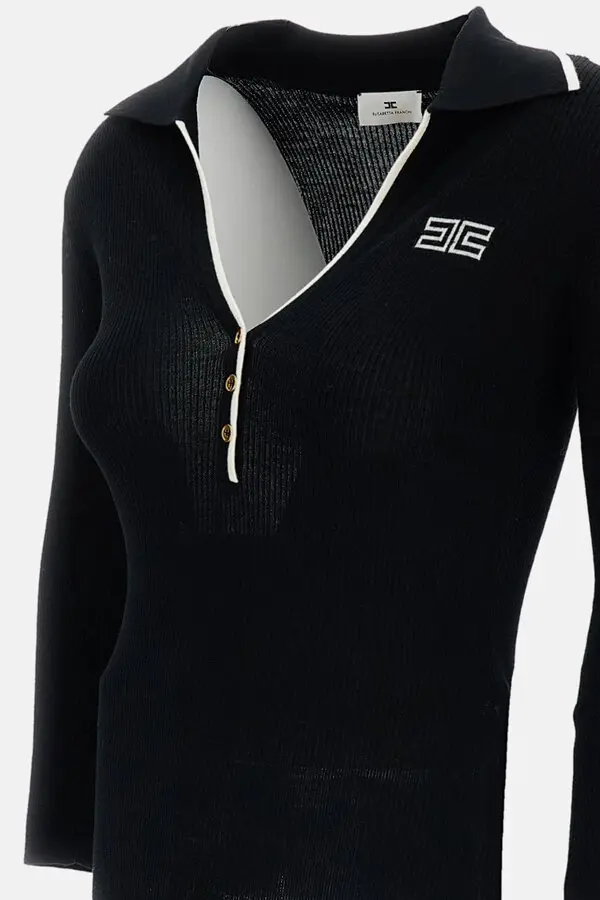 Elisabetta Franchi Ribbed-knit V-neck Sweater With Gold-tone Buttons