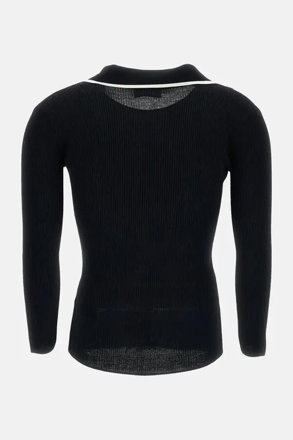 Elisabetta Franchi Ribbed-knit V-neck Sweater With Gold-tone Buttons