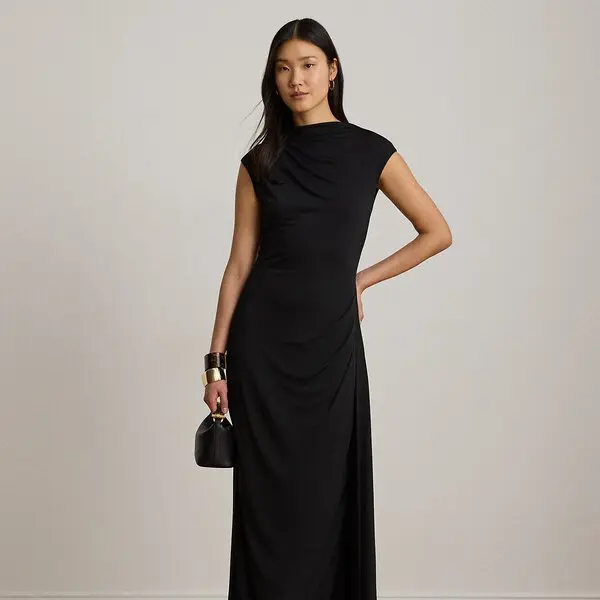 Ralph Lauren Pleated Jersey Boatneck Midi Dress