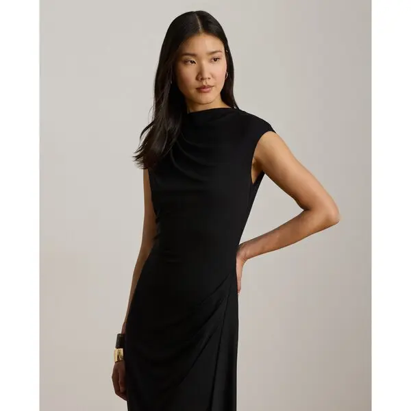 Ralph Lauren Pleated Jersey Boatneck Midi Dress