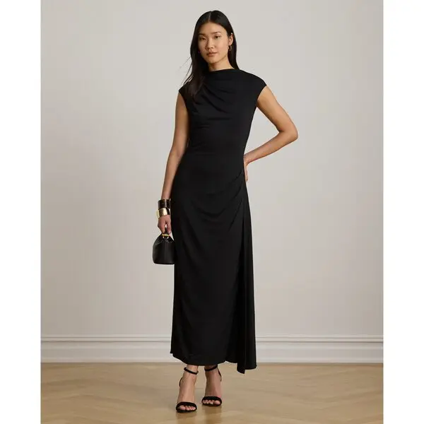 Ralph Lauren Pleated Jersey Boatneck Midi Dress