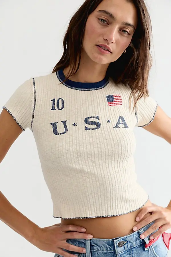 RAGABOND Farrah Flag Cropped Tee - Usa
