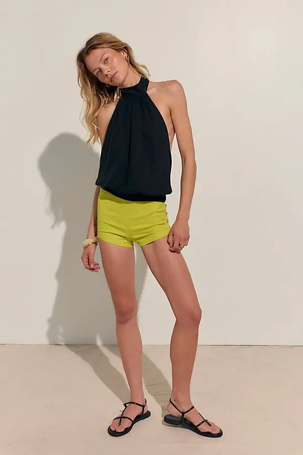 Free People Linen Halter Top With Backless Design