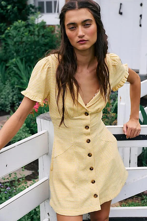 Free People Corrine Button Down Mini Dress - Dandelion Combo