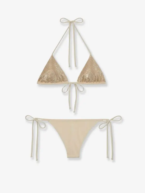 MC2 SAINT BARTH Maleah Bikini In Nylon With Allover Rhinestone Detail - Beige