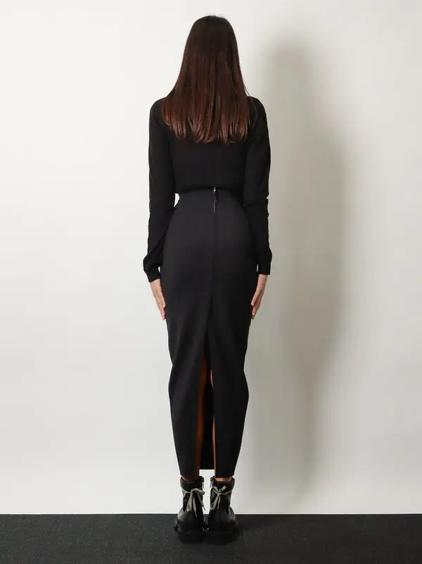 Rick Owens Long Stretch Wool Blend Skirt