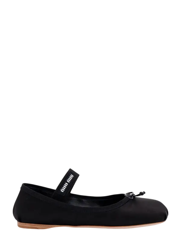 Miu Miu Satin Ballet Flats With Bow Detail - Black