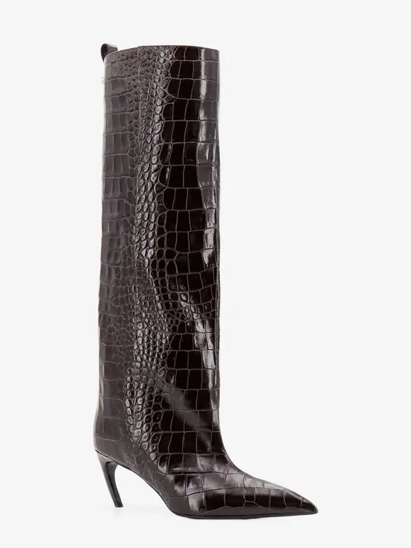 Attico Lea Boots In Leather With Crocodile Print