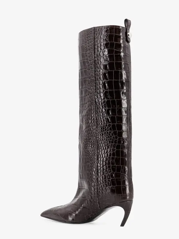 Attico Lea Boots In Leather With Crocodile Print