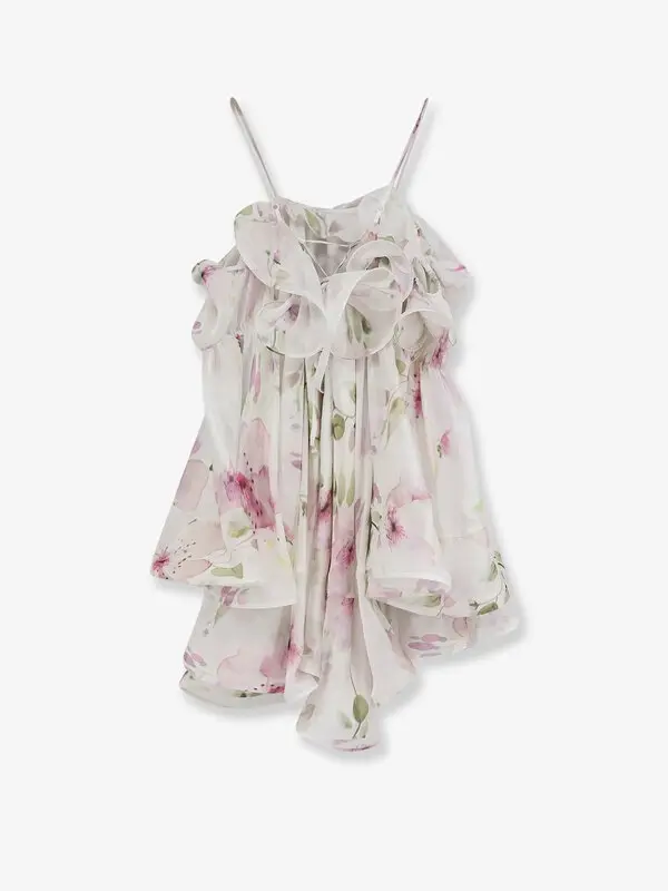 ACTUALEE Multicolor Floral Print Ruffled Satin Mini Dress