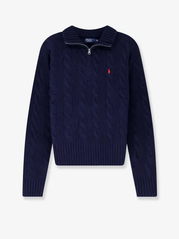 Polo Ralph Lauren Wool And Cashmere Blend Sweater With Contrasting Embroidered Logo - Blue