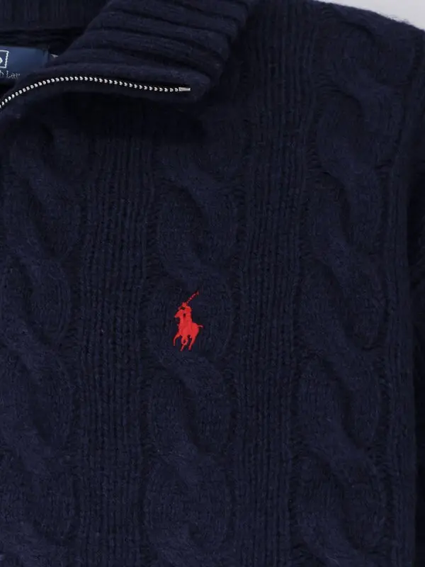 Polo Ralph Lauren Cable Knit Wool & Cashmere Blend Quarter-zip Sweater With Embroidered Logo