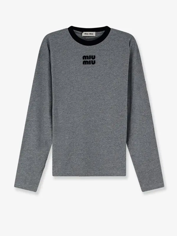 Miu Miu Cotton Tshirt With Front Logo - Grey