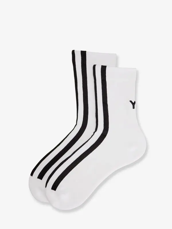 ADIDAS Y-3 Striped Cotton Crew Socks - White