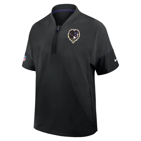 Nike Baltimore Ravens Sideline Coach Nfl 1/2-zip Short-sleeve Hooded Jacket - Black
