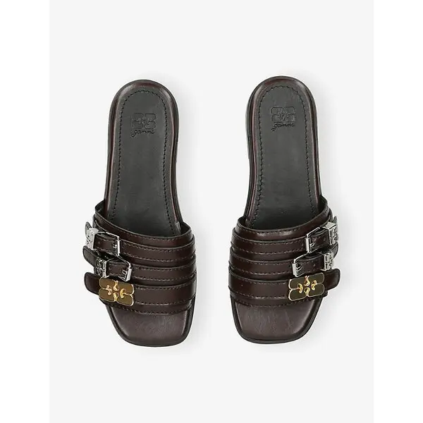 GANNI Sue Faux-leather Sandals With Buckle Embellishments - Brown