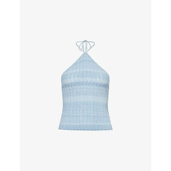Faithfull The Brand Chevron Pattern Woven Halterneck Top - Blue