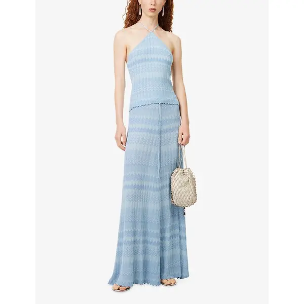 Faithfull The Brand Chevron Pattern Woven Halterneck Top - Blue