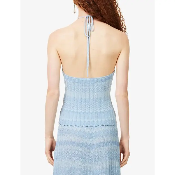 Faithfull The Brand Chevron Pattern Woven Halterneck Top - Blue