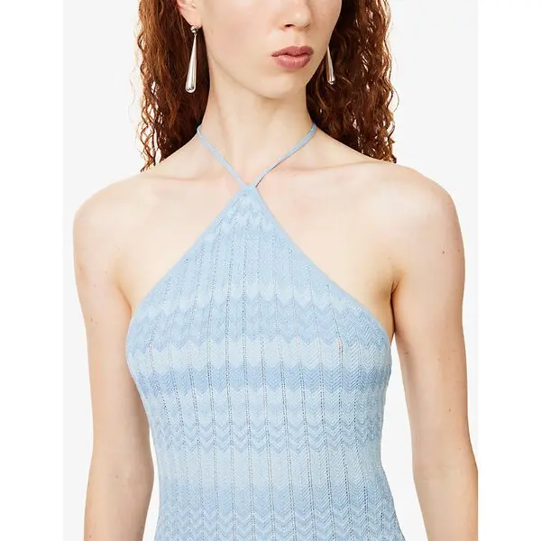 Faithfull The Brand Chevron Pattern Woven Halterneck Top - Blue