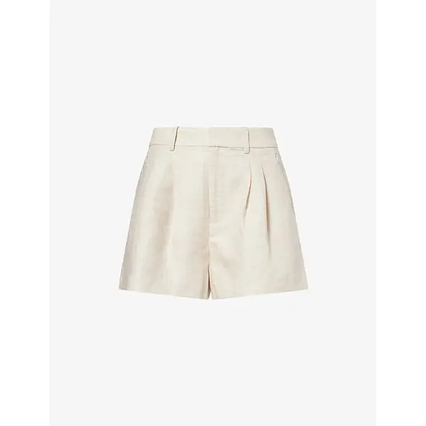 Good American Pleated High-rise Linen-blend Shorts