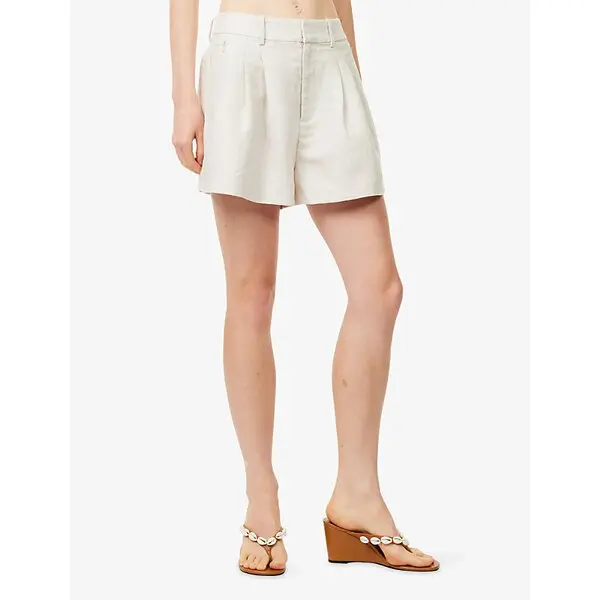Good American Pleated High-rise Linen-blend Shorts