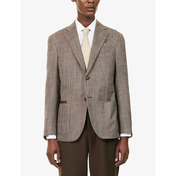 Corneliani Herringbone Single-breasted Wool And Silk-blend Jacket
