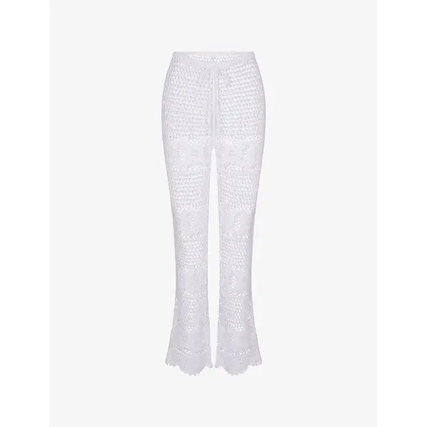 SKIMS Flared Side-tie Cotton-crochet Trousers - Snow